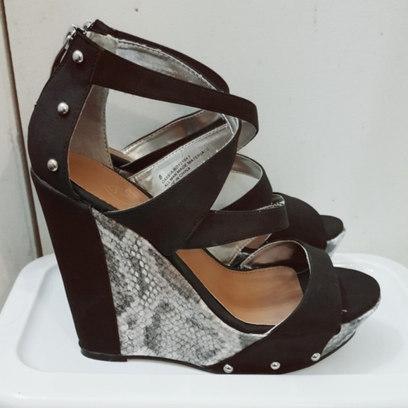 Shoes | New Black Snake Skin Print Wedges | Poshmark